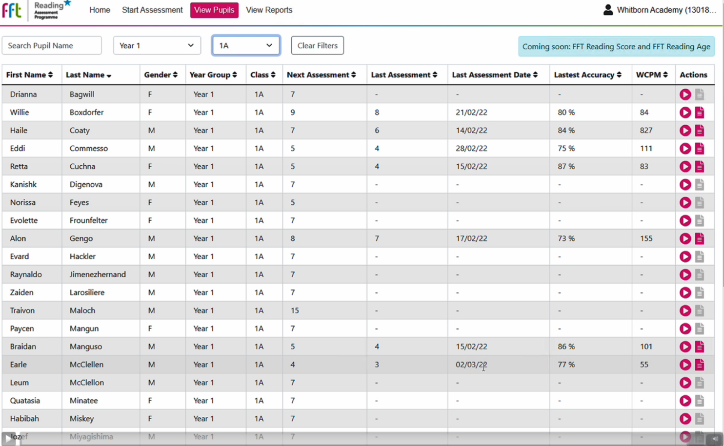 Reading Assessment Programme - FFT
